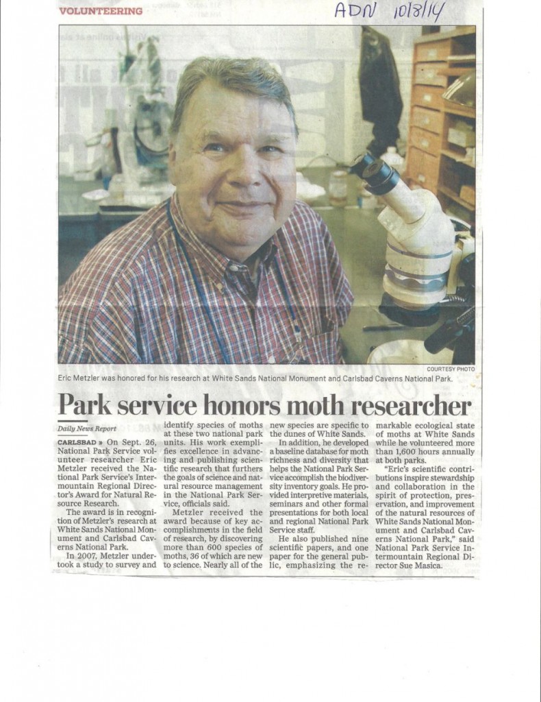 Eric Metzler receives NPS Award – National Moth Week